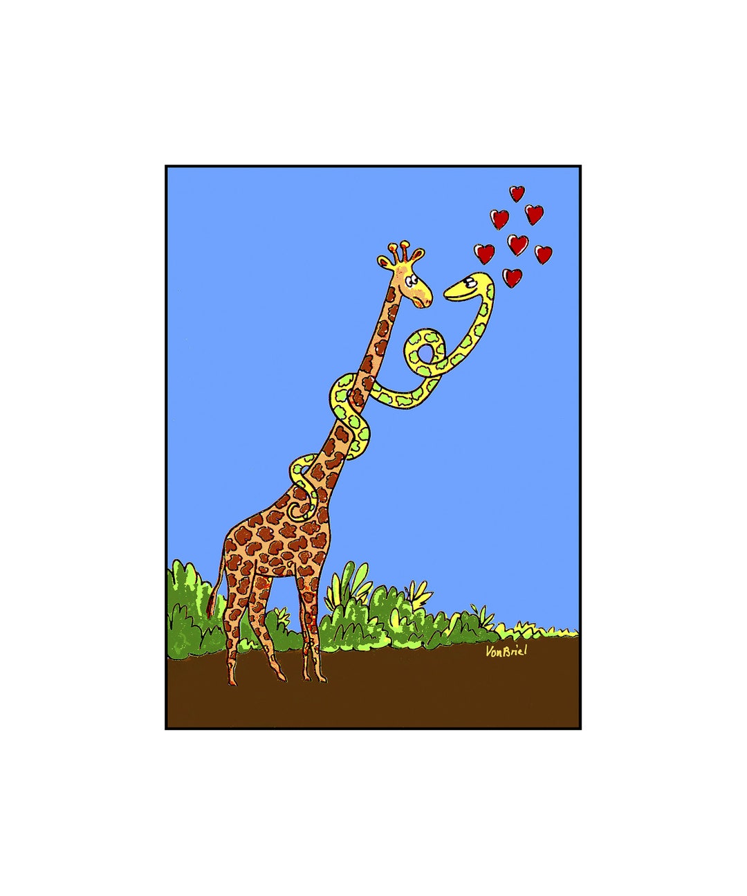 SNAKE LOVES GIRAFFE, Digital Download, .png File, Original Gag Cartoon ...