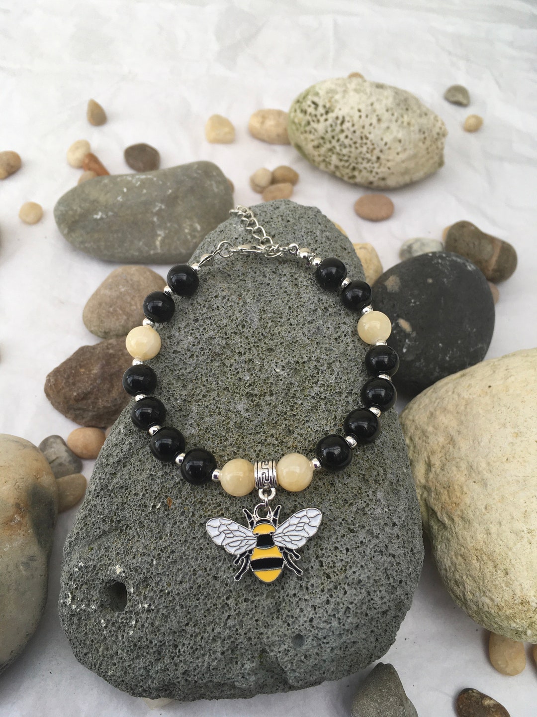 Honey Jade Bee Gemstone Bracelet - Etsy