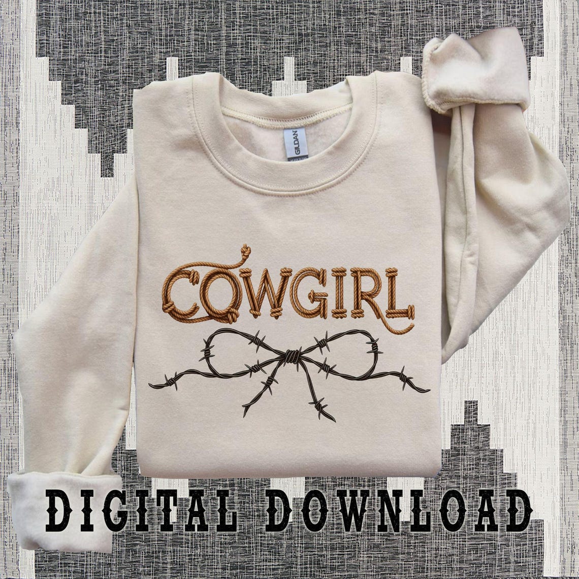 Cowgirl PNG: Lasso Lettering & Barbed Wire Bow - Western Graphic ...