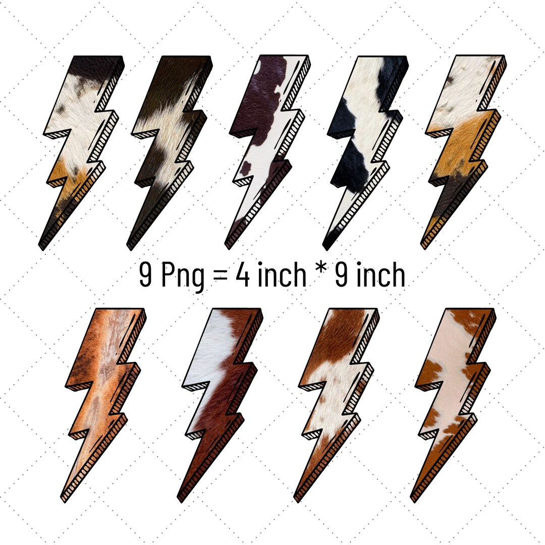 Cowhide Lightning Bolt PNG Bundle: Western Sublimation Designs (digital ...