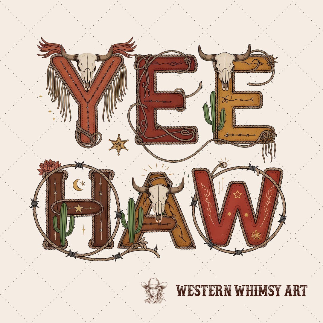 Yeehaw PNG: Western Rope Lettering, Cowgirl Sublimation Design (digital ...