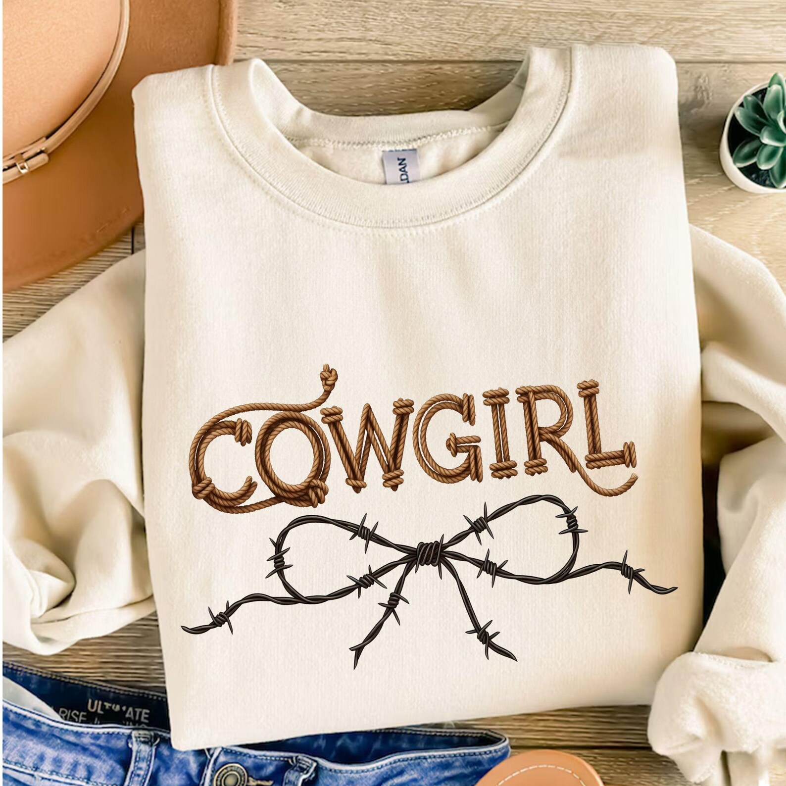 Cowgirl PNG: Lasso Lettering & Barbed Wire Bow - Western Graphic ...