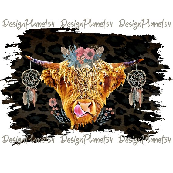 Boho Highland Cow Png Digital Download | Etsy