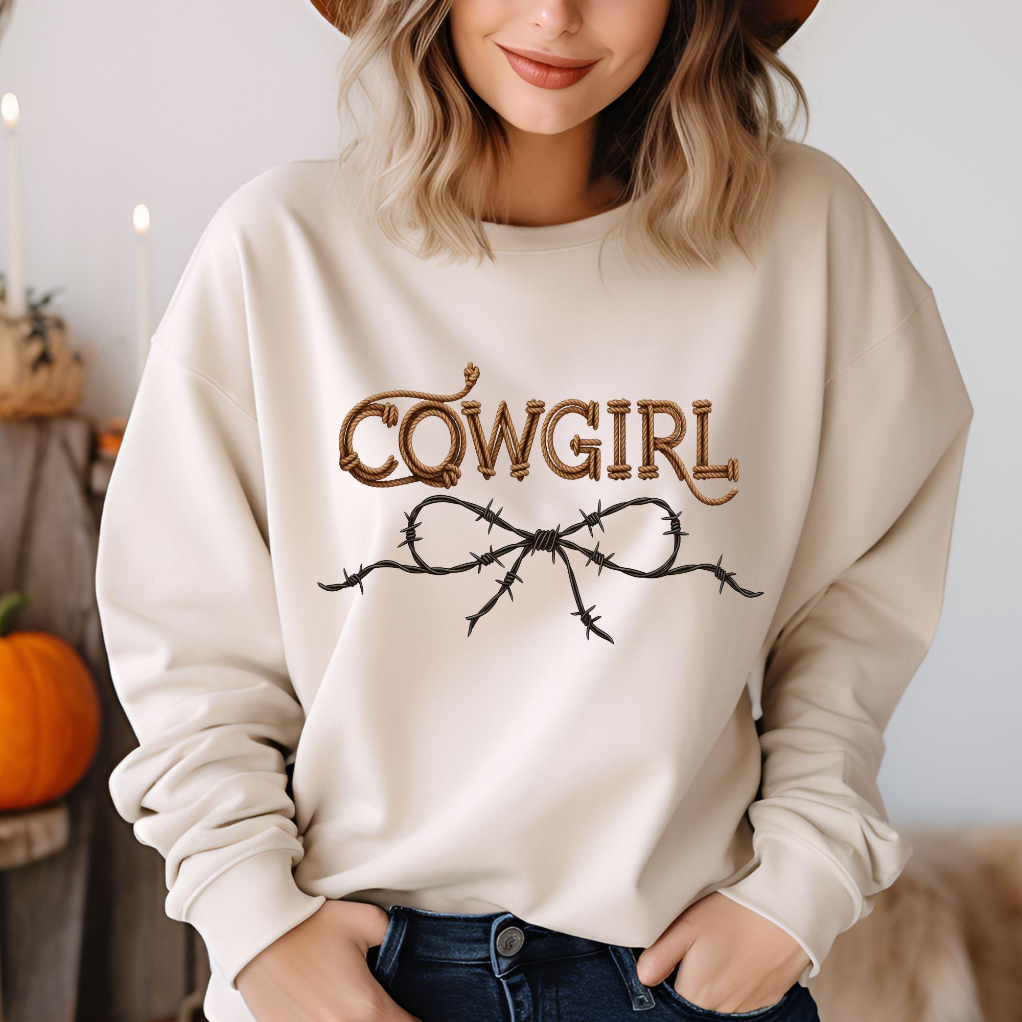 Cowgirl PNG: Lasso Lettering & Barbed Wire Bow - Western Graphic ...