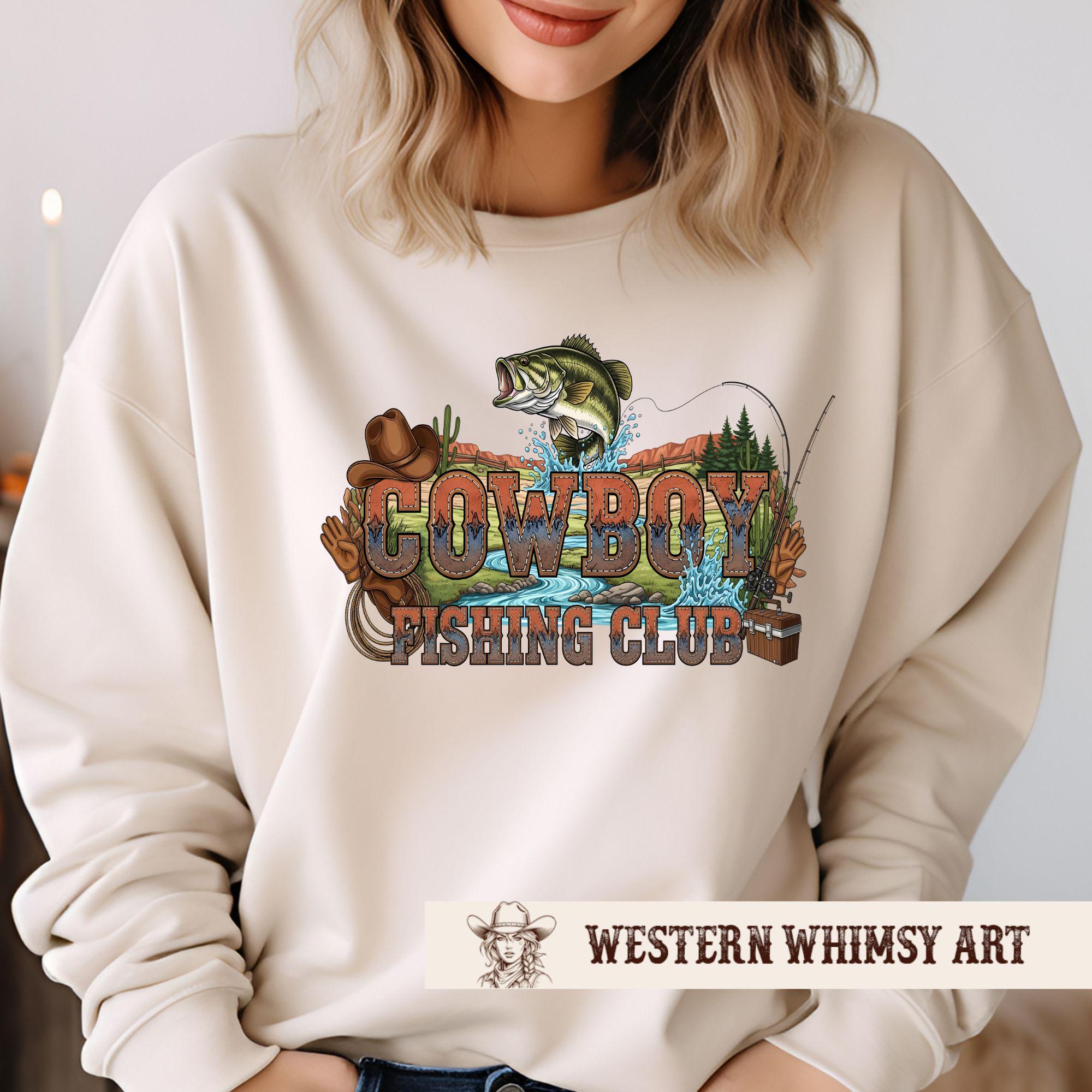 Cowboy Fishing Club PNG: Western Bass River Scene - Sublimation Design ...
