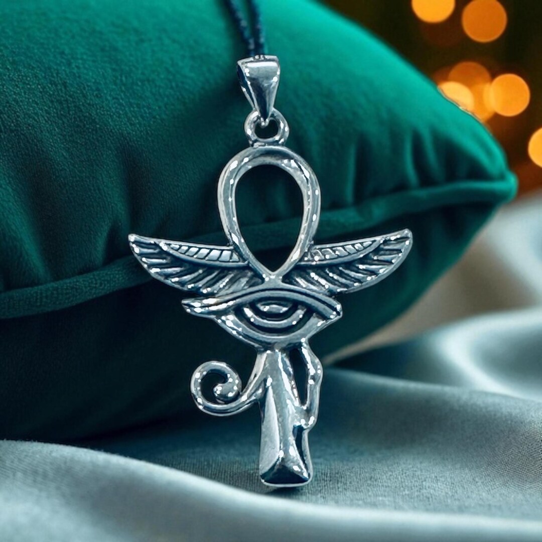 Sterling Silver Large Eye of Horus Winged Ankh Cross Pendant - Etsy