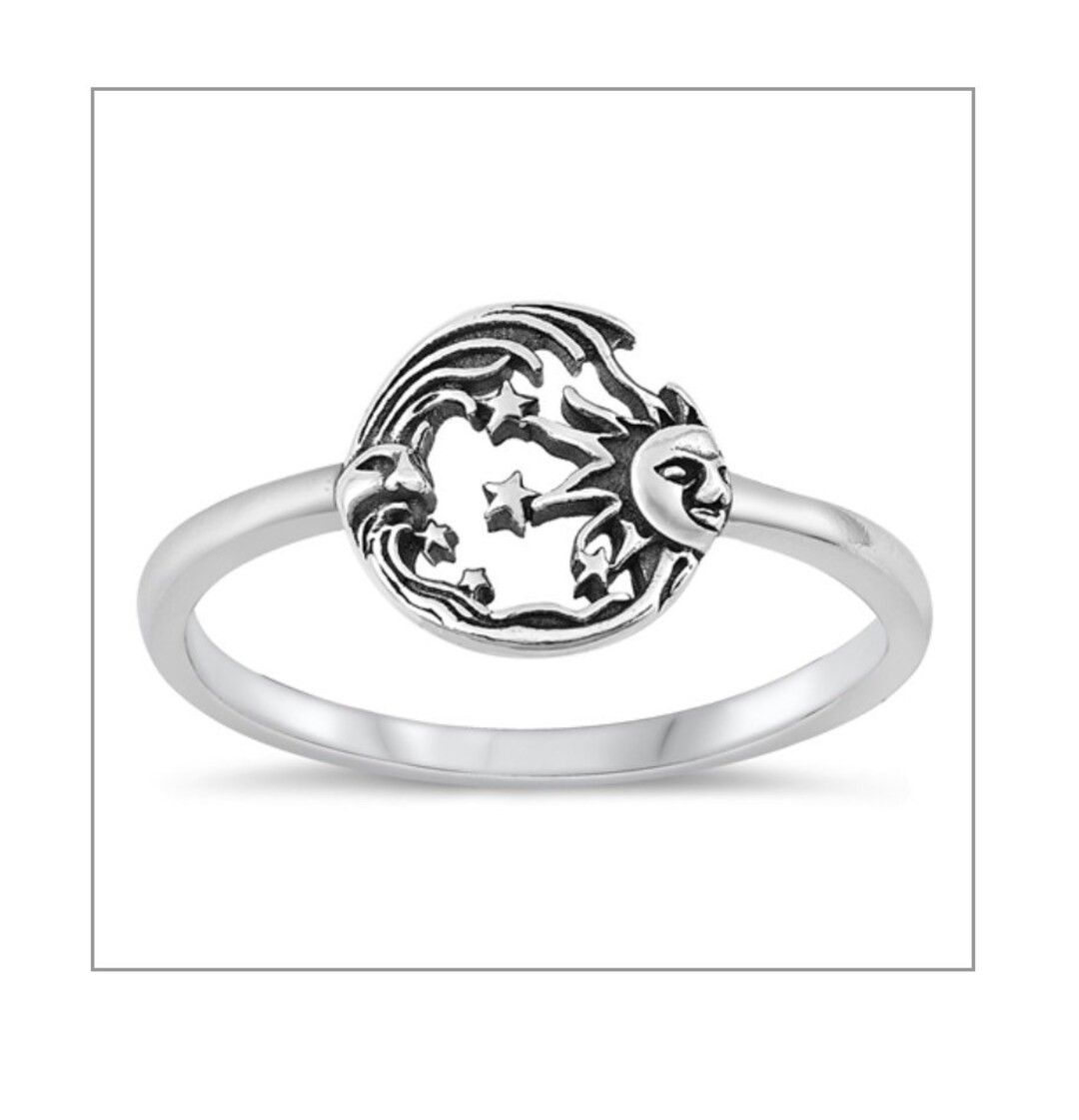 Sterling Silver Sun Moon & Stars Ring - Etsy