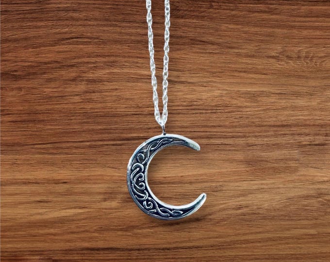 Sterling Silver Filigree Crescent Moon Pendant Necklace - Etsy