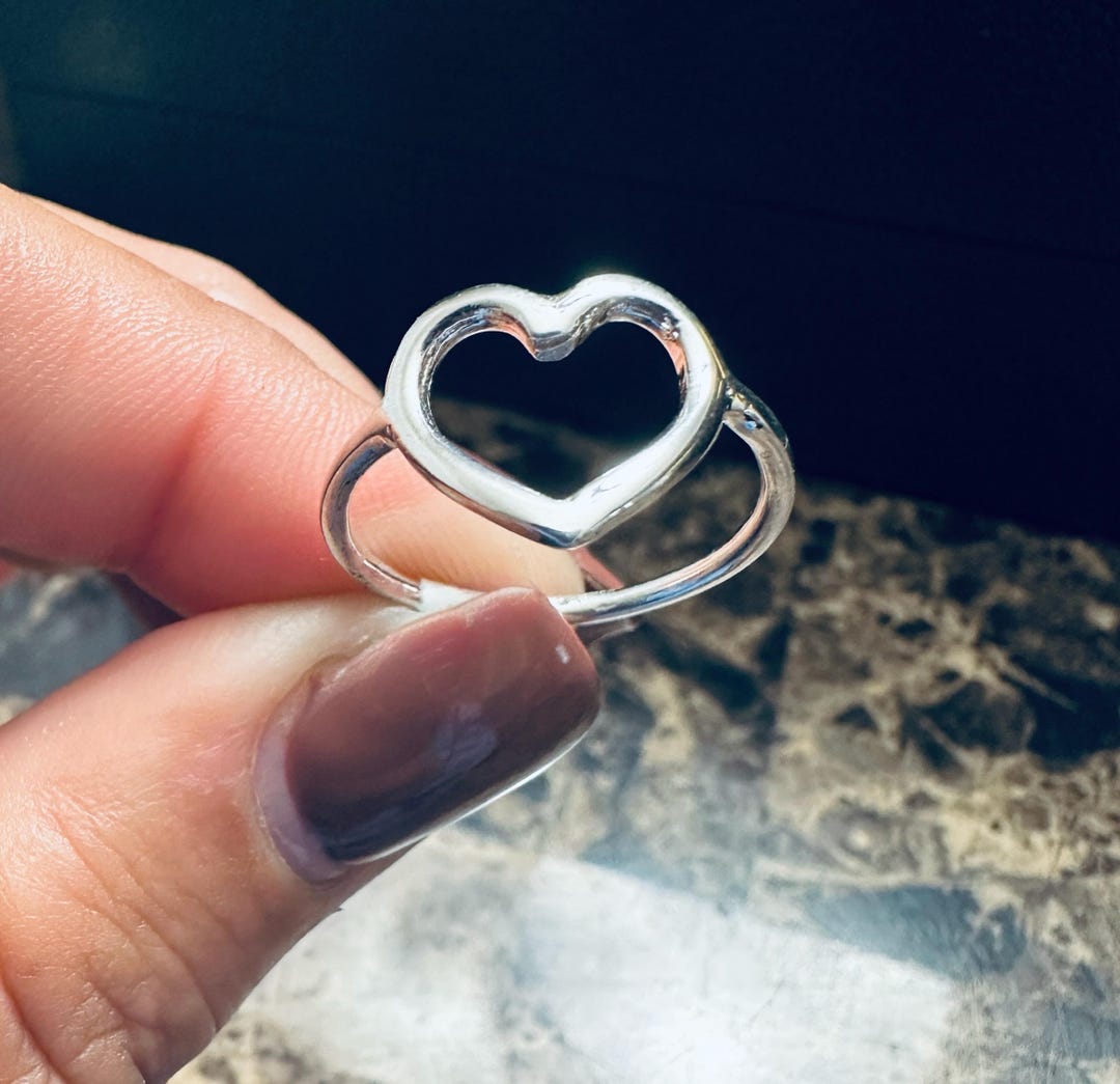 Sterling Silver High Polished Open Heart Ring - Etsy