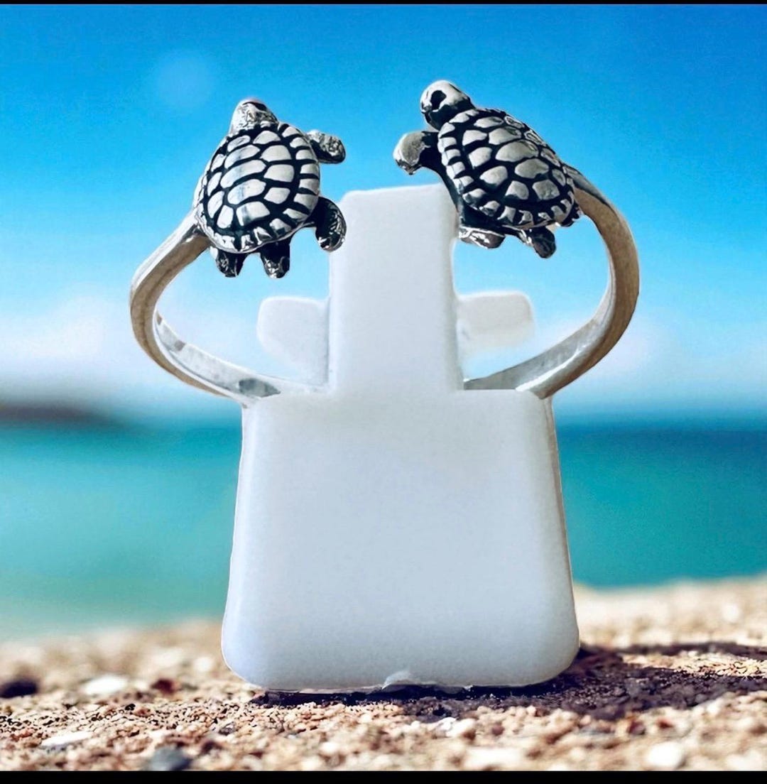 Sterling Silver Adjustable Double Turtle Adjustable Cuff Ring - Etsy