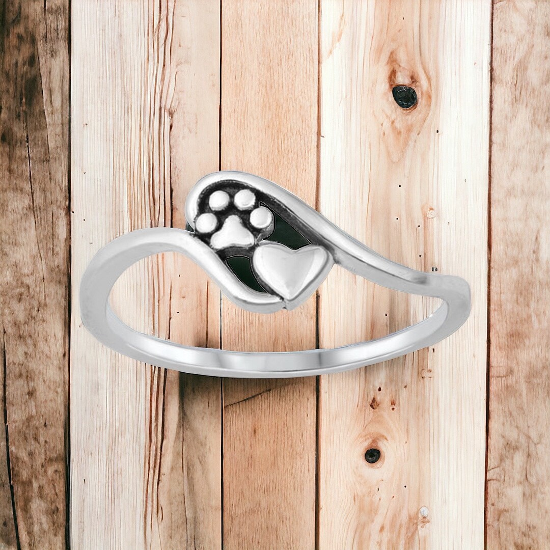 Sterling Silver Paw Print Heart Ring - Etsy