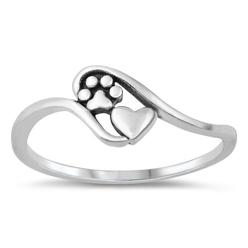 Sterling Silver Paw Print Heart Ring - Etsy
