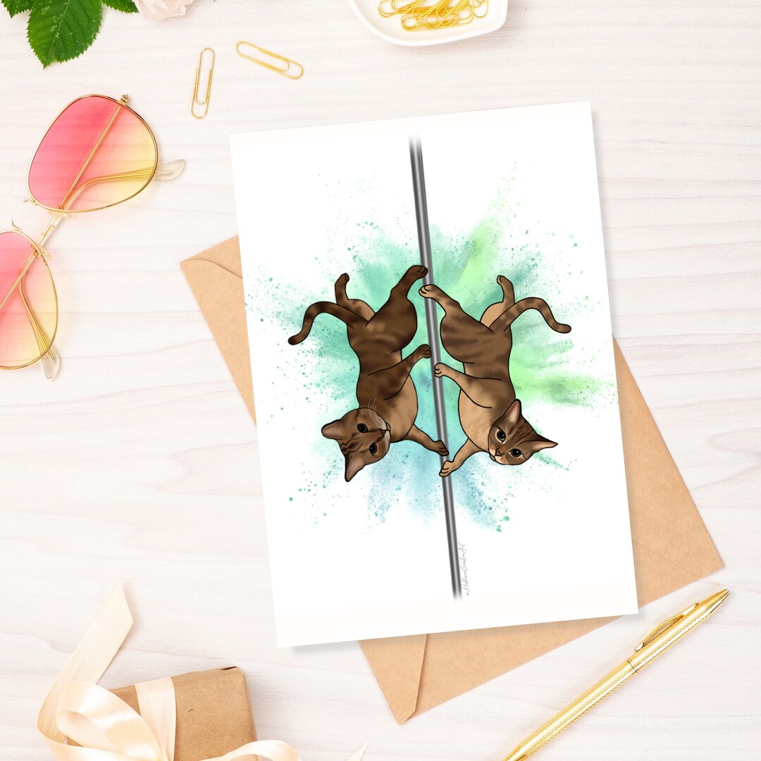 Pole Dancing Cats Birthday Card. Animal and Aerialist Loving - Etsy