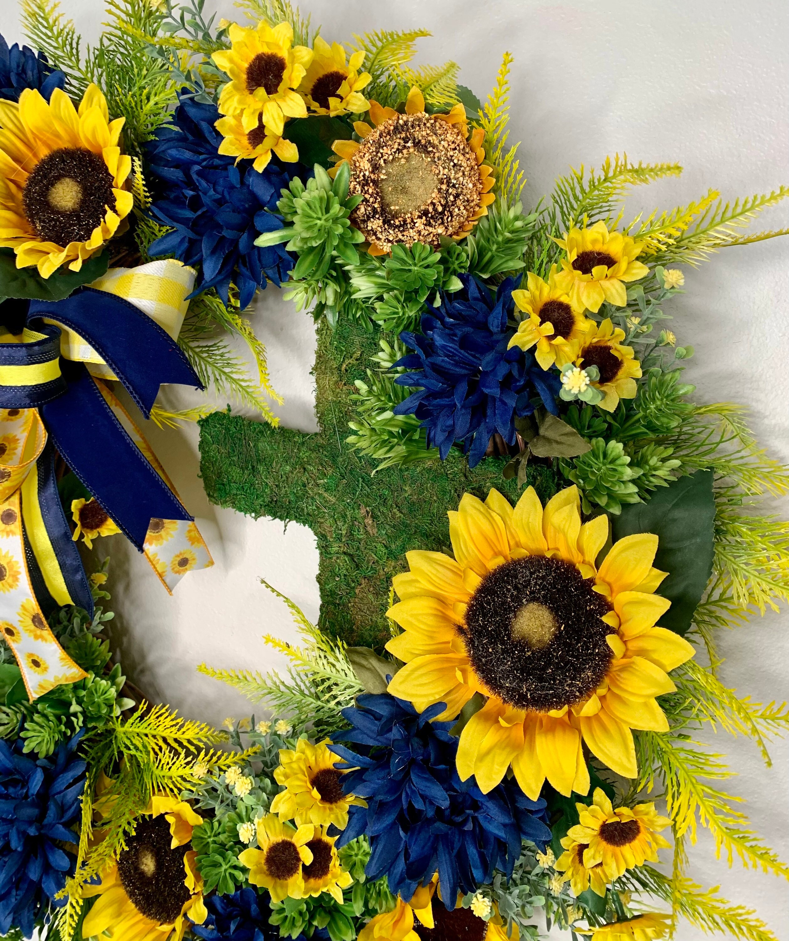 Blue and Yellow Sunflowers With Moss Cross on an 18 Grapevine Wreath - Etsy