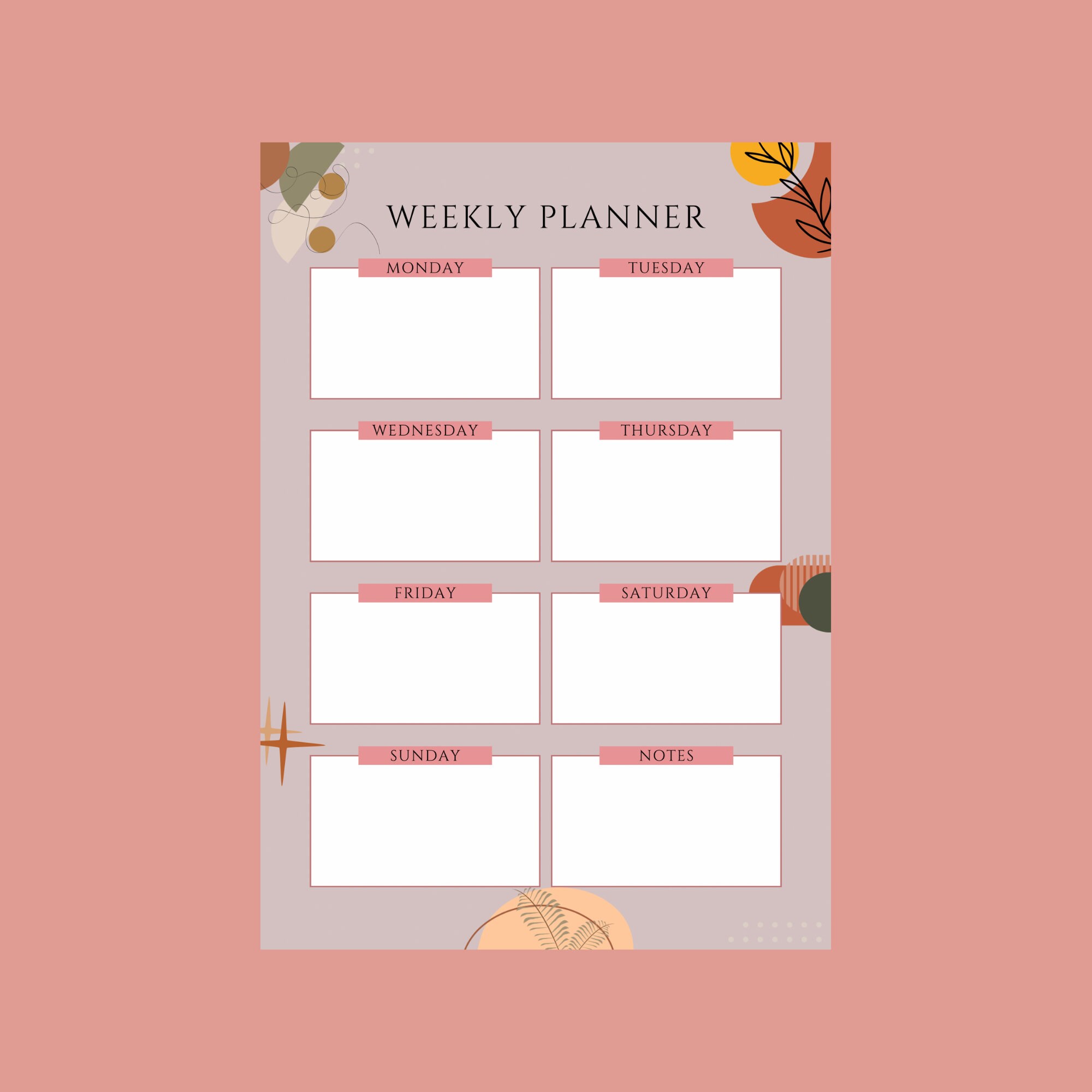 Undated Weekly Planner, Boho Style Weekly Planner, Aesthetic Design ...