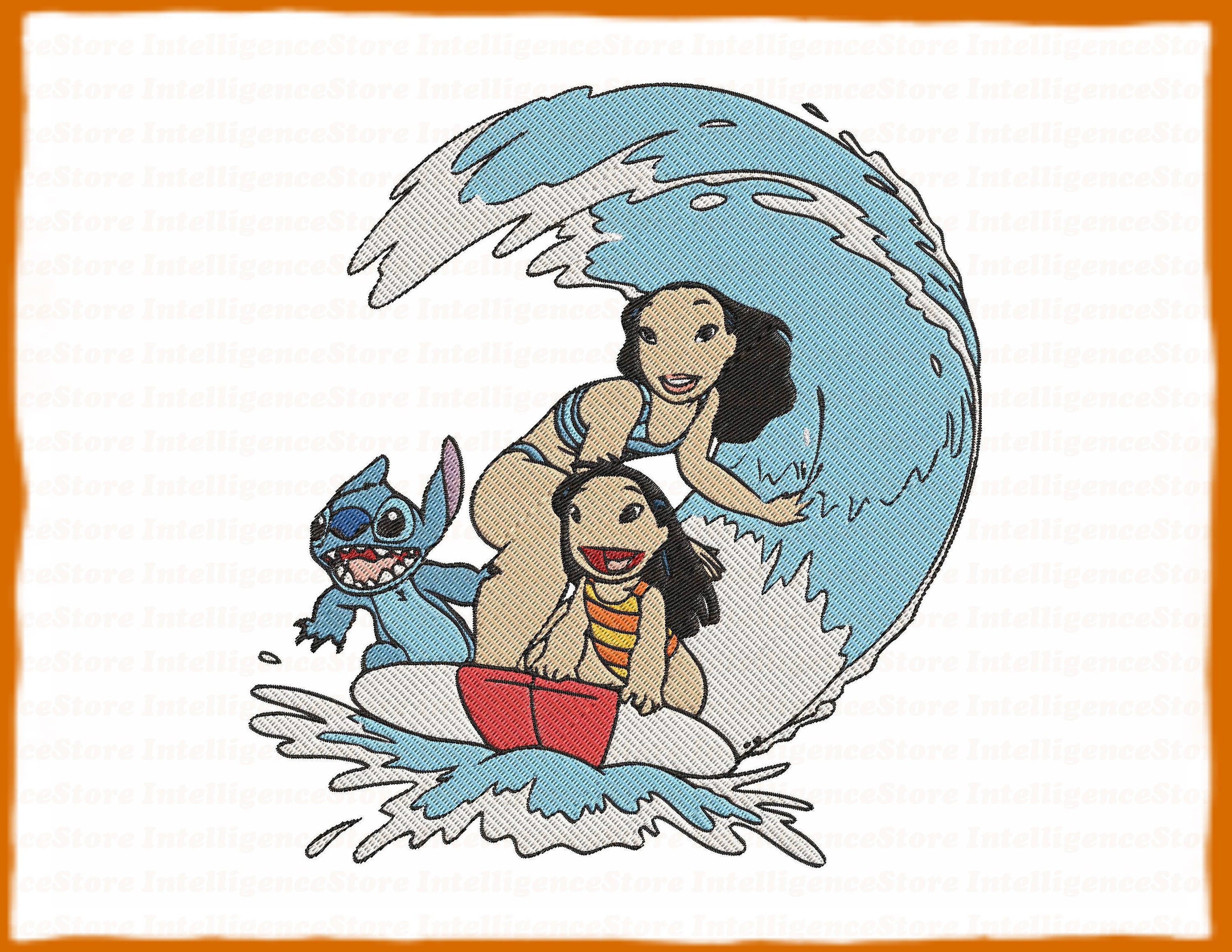 Surfing Lilo and Stitch Filled Embroidery Design 1 Instant Download - Etsy