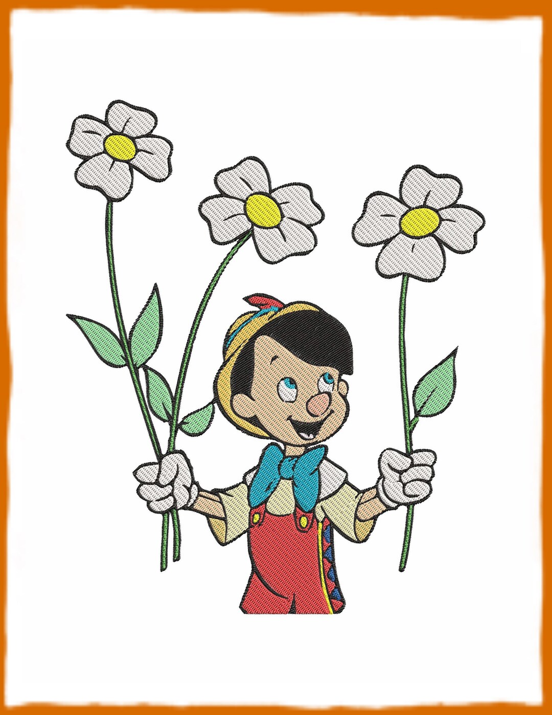 Flowers Pinocchio Filled Embroidery Design - Instant Download - Etsy