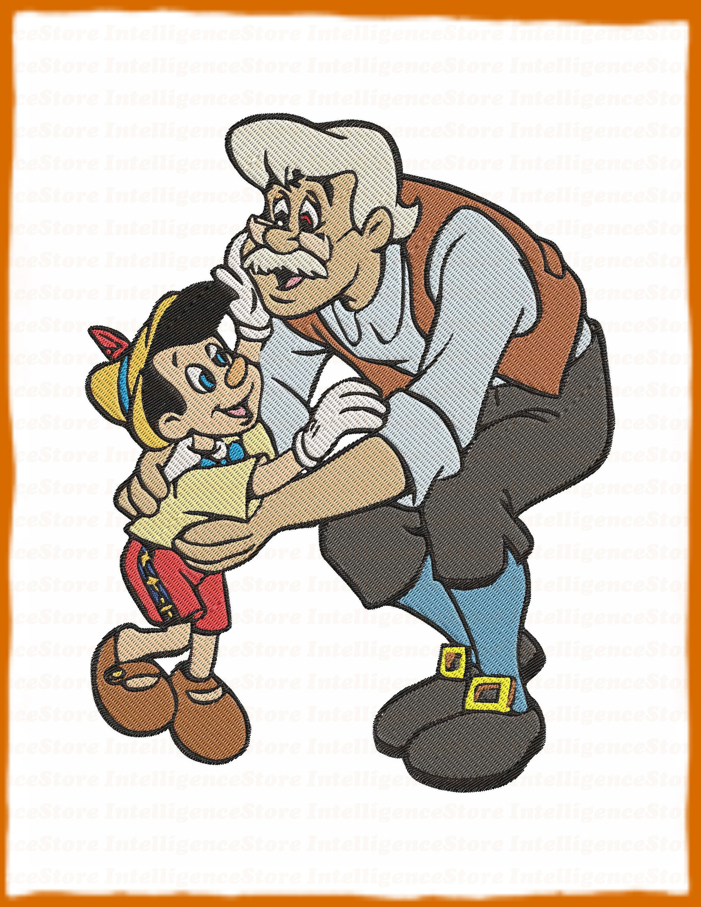 Geppetto With Pinocchio and Friends Filled Embroidery Design 6 Instant ...