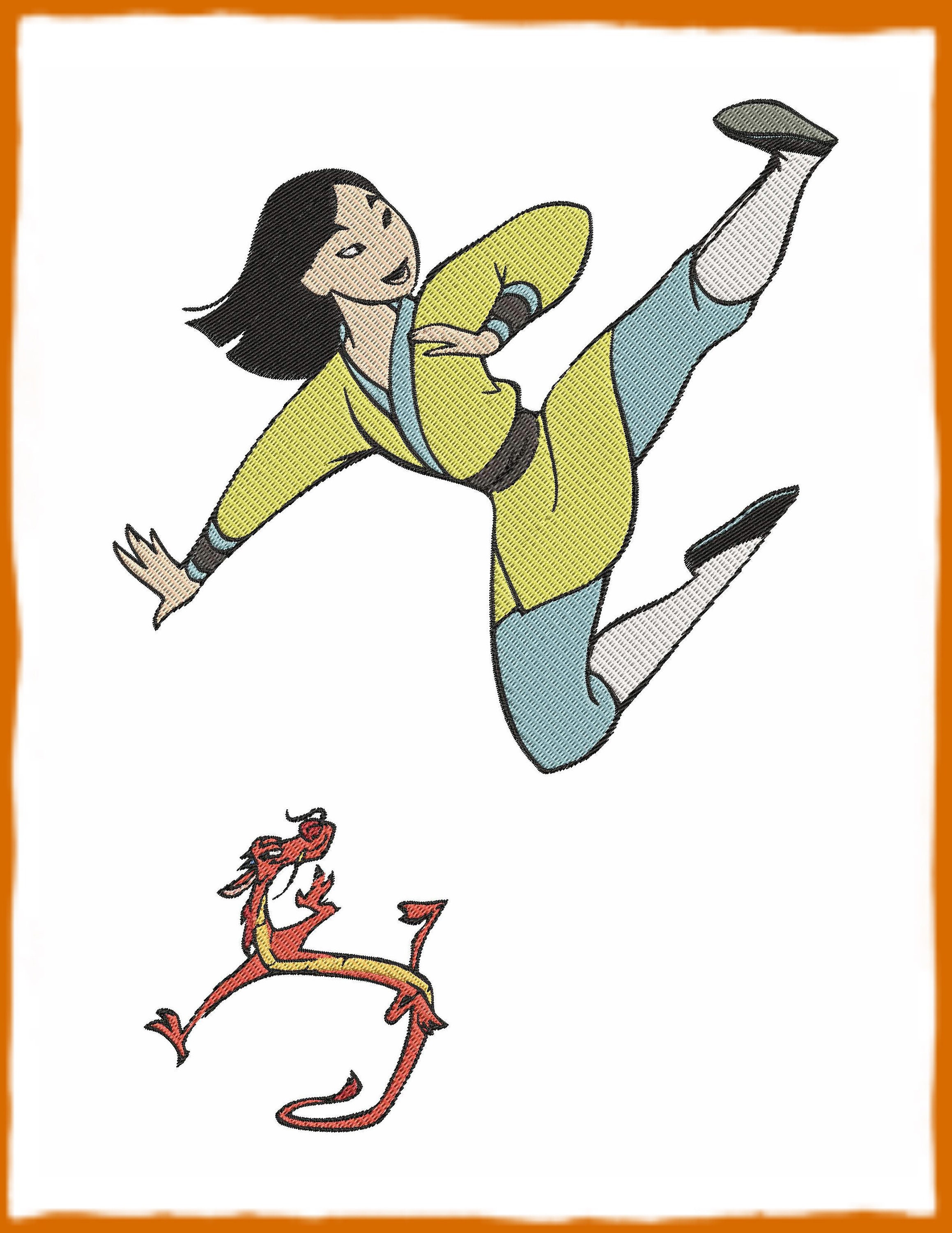 Fa Mulan With Mushu Filled Embroidery Design 13 Instant | Etsy