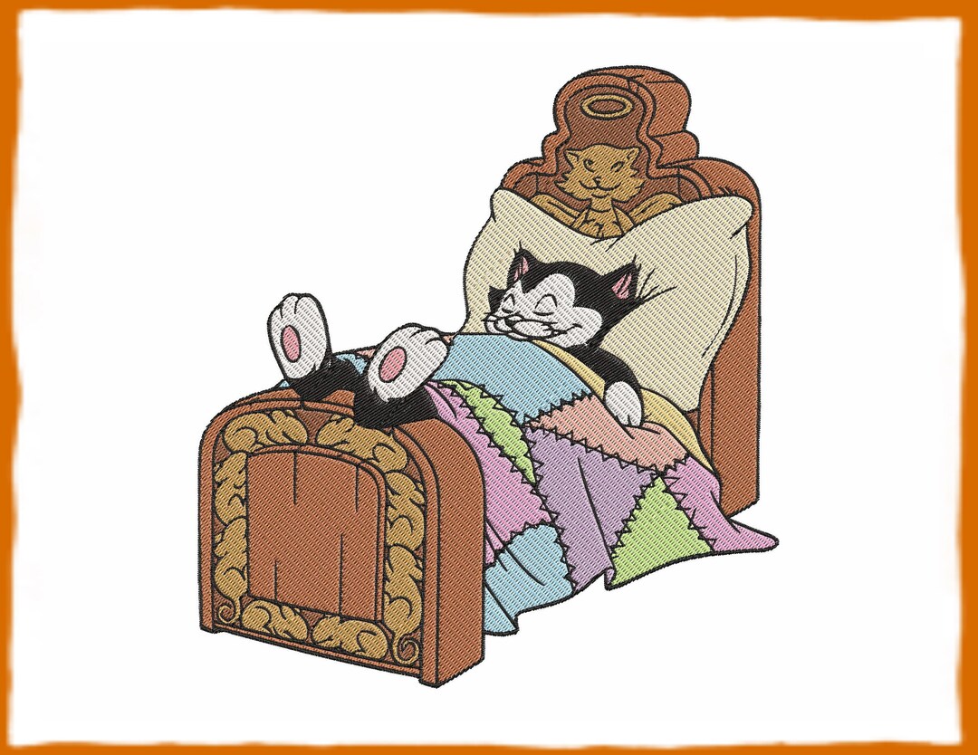 Figaro Sleeping Pinocchio Filled Embroidery Design - Instant Download ...