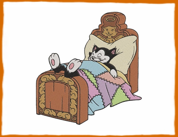 Figaro Sleeping Pinocchio Filled Embroidery Design Instant - Etsy