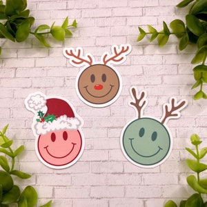 Christmas Inspired Smiley Face Sticker Holiday Season Merry and Bright ...