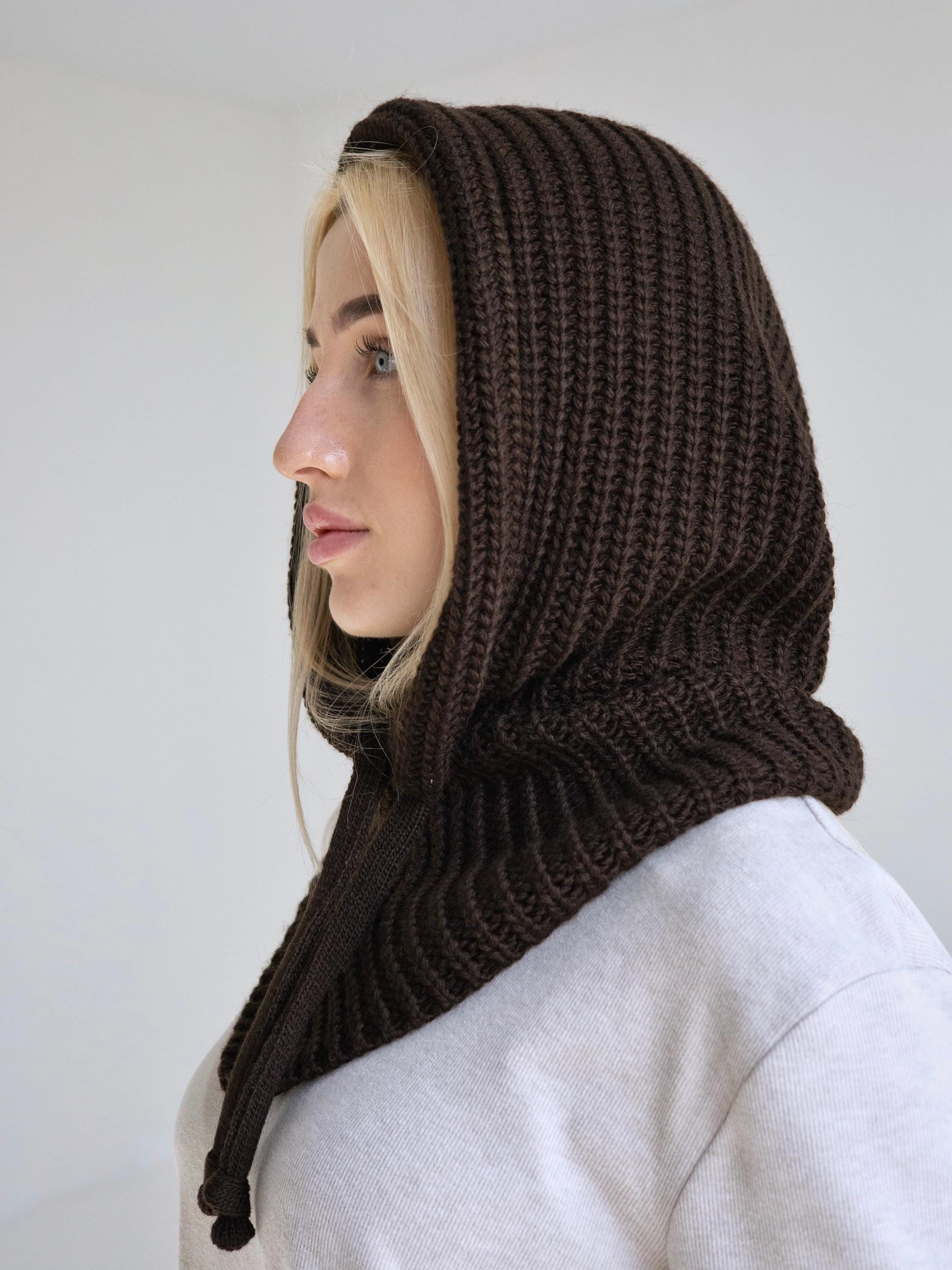 Wool Balaclava Snood, Knit Hooded Scarf, Crochet Neck Warmer, Warm ...