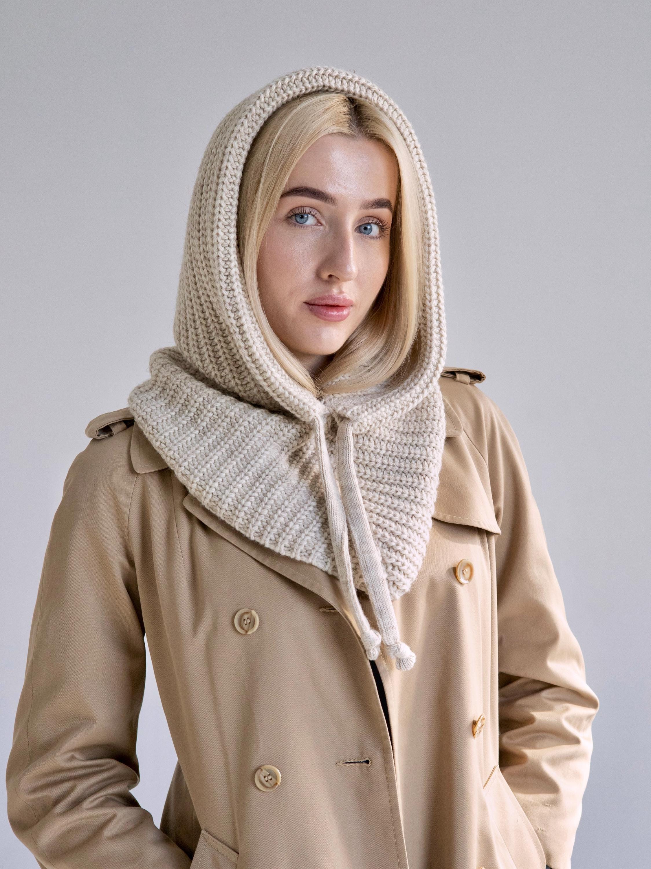 Wool Balaclava Snood, Knit Hooded Scarf, Crochet Neck Warmer, Warm ...