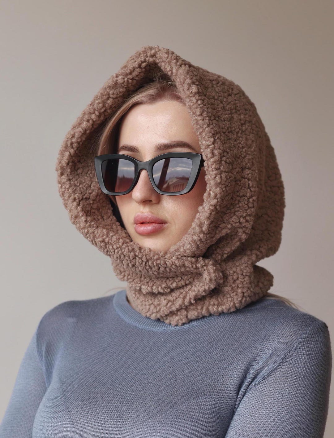 Hooded Scarf, Sherpa Hood, Balaclava, Fleece Hood With Buttons, Head ...