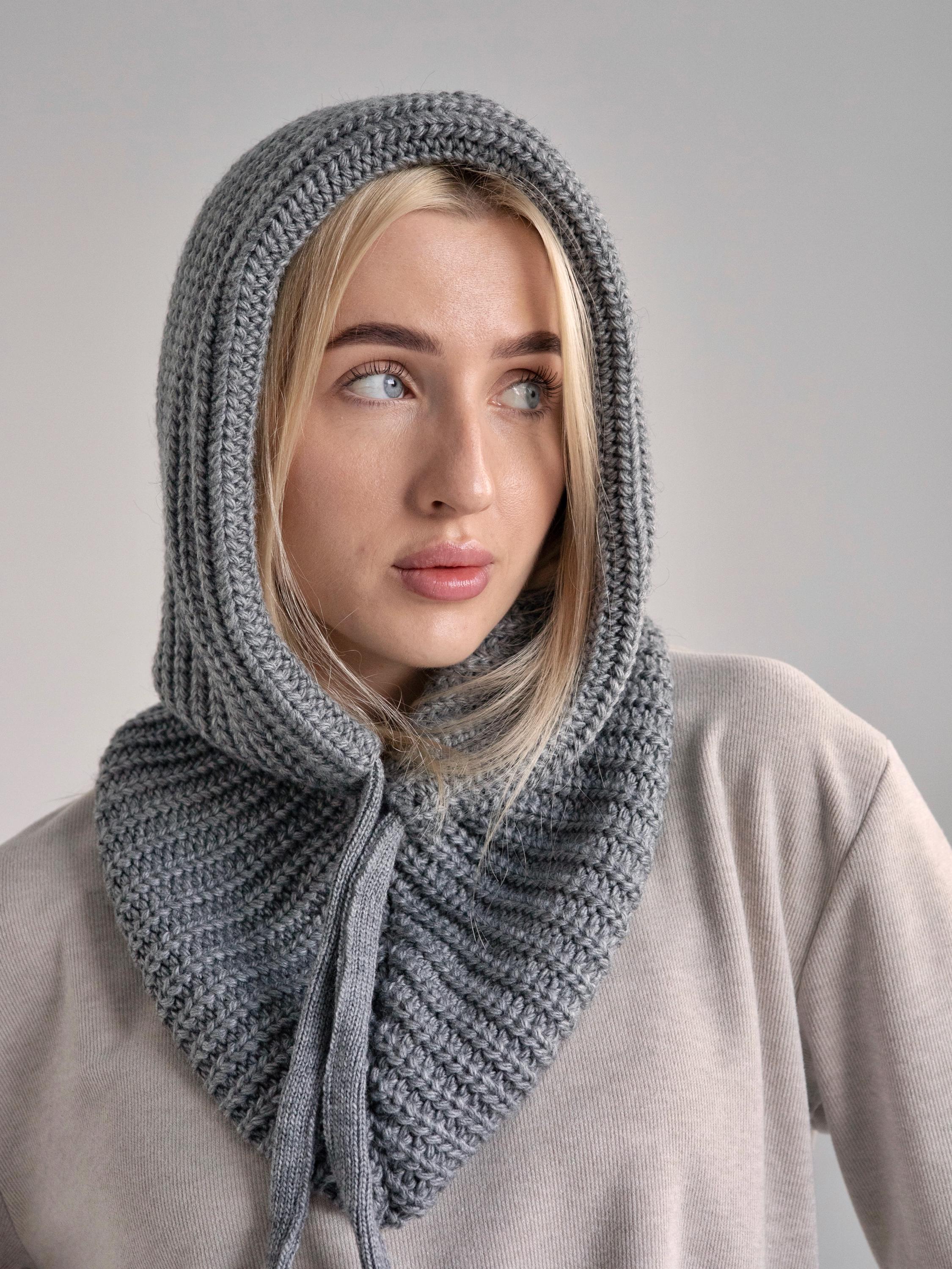 Wool Balaclava Snood, Knit Hooded Scarf, Crochet Neck Warmer, Warm ...