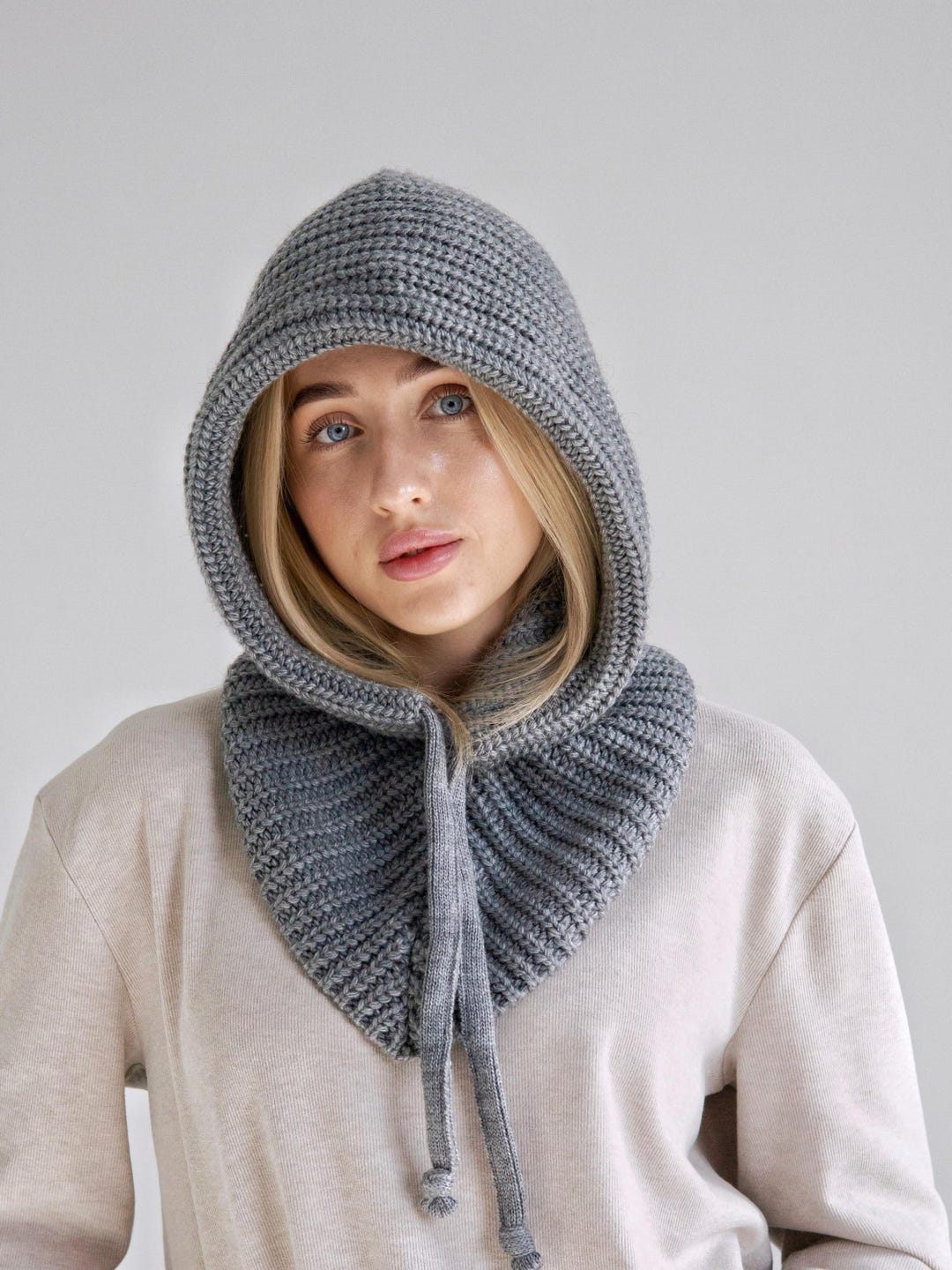 Wool Balaclava Snood, Knit Hooded Scarf, Crochet Neck Warmer, Warm ...