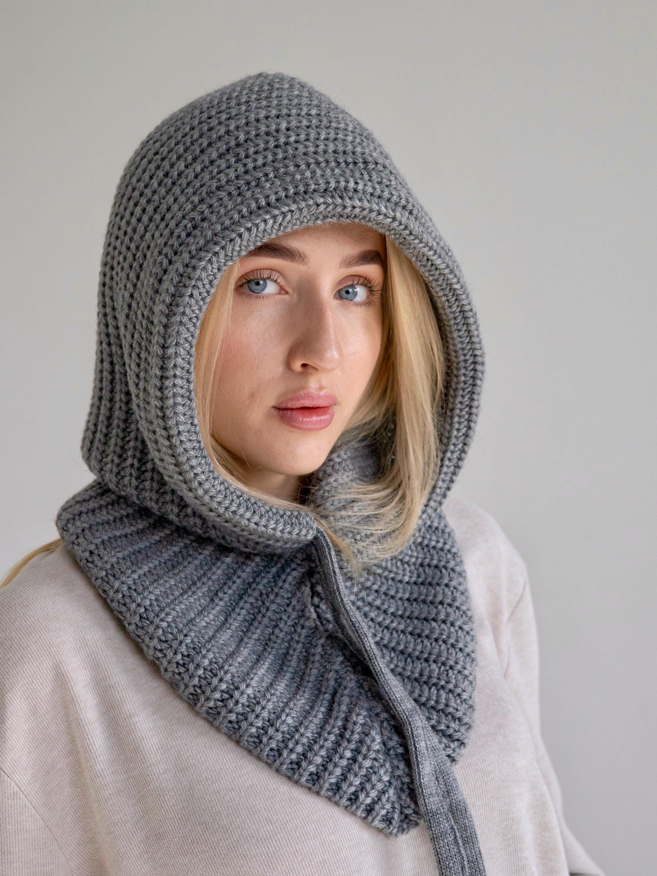 Wool Balaclava Snood, Knit Hooded Scarf, Crochet Neck Warmer, Warm ...