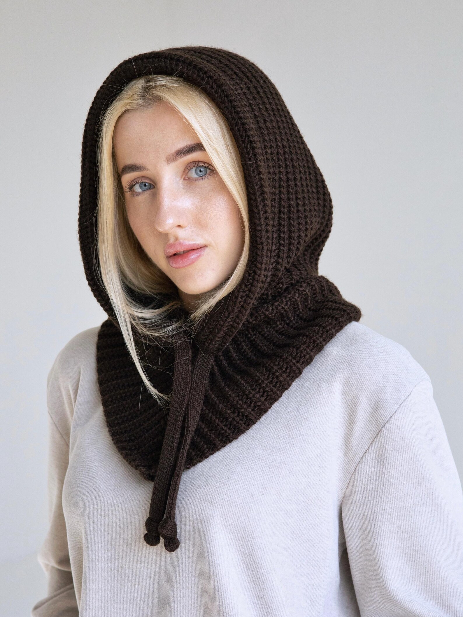 Wool Balaclava Snood, Knit Hooded Scarf, Crochet Neck Warmer, Warm ...