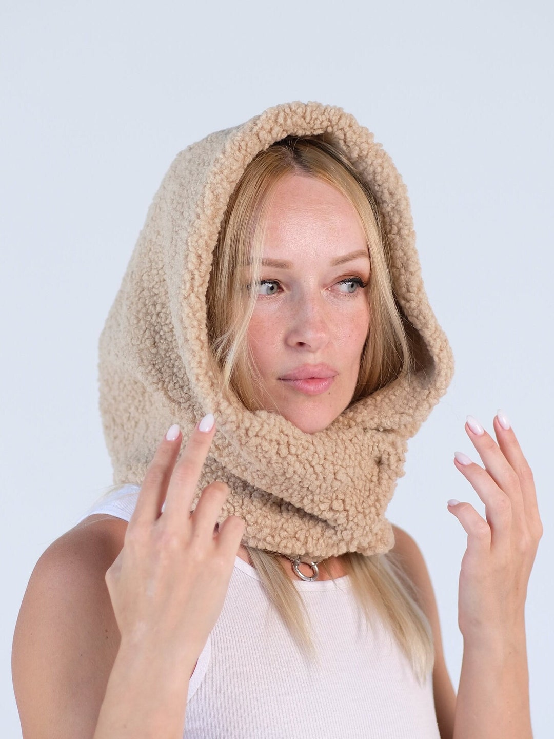 Hooded Scarf, Sherpa Hood, Balaclava, Fleece Hood With Buttons, Extra ...