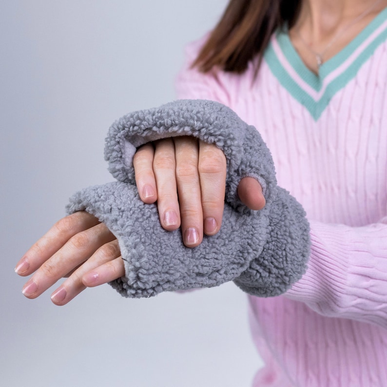 Fluffy Sherpa Mittens, Fingerless Gloves Women, Arm Warmers, Fleece ...