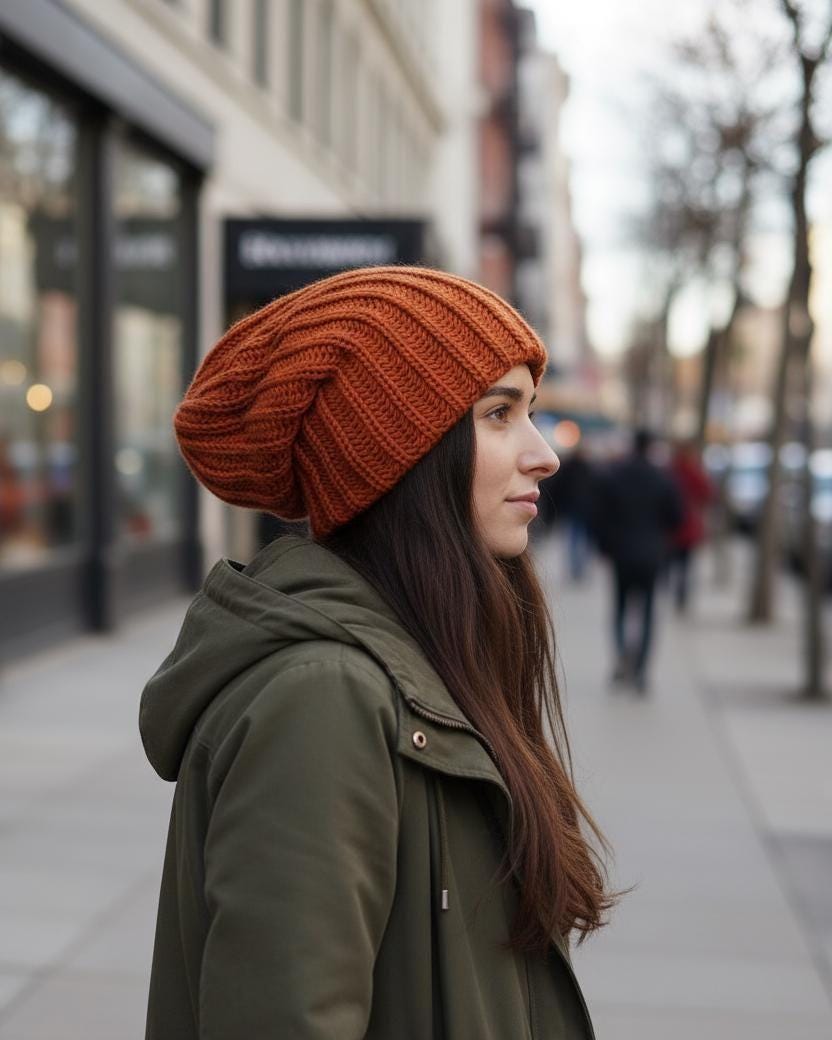 Chanky Slouchy Beanie, Oversized Knit Hat, Warm Winter Hat, Thick Wool ...