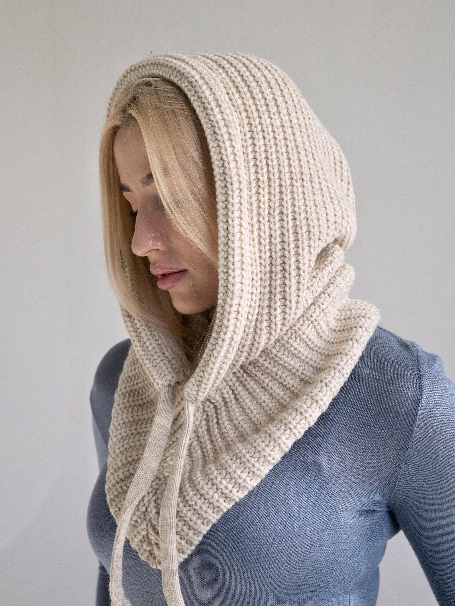Wool Balaclava Snood, Knit Hooded Scarf, Crochet Neck Warmer, Warm ...