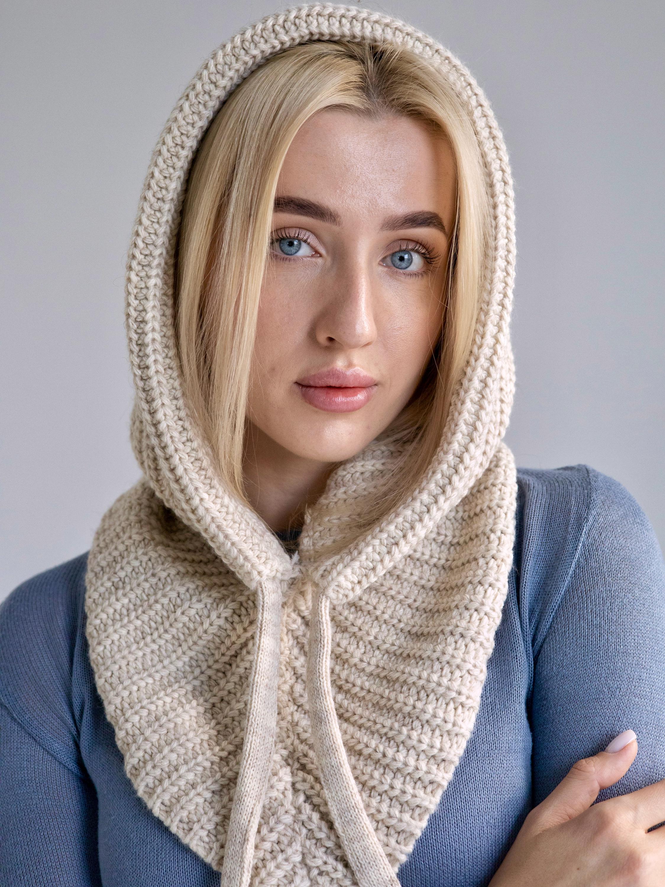 Wool Balaclava Snood, Knit Hooded Scarf, Crochet Neck Warmer, Warm ...