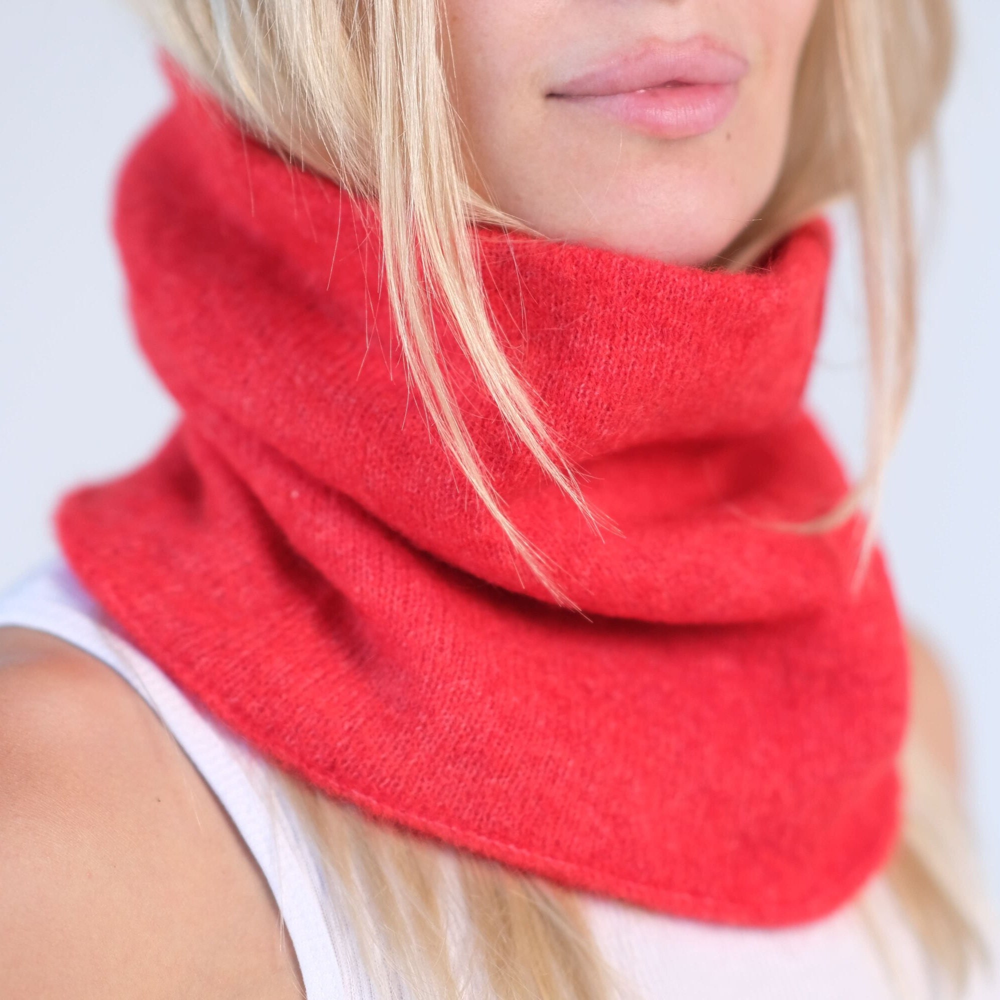 Hand Knitted Mohair Scarf Merino Wool Neck Warmer Gaiter Handmade Snood ...
