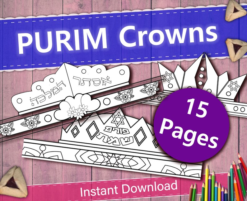 15 Purim Crowns for Kids, Jewish Holiday Activity Pages to Color and ...