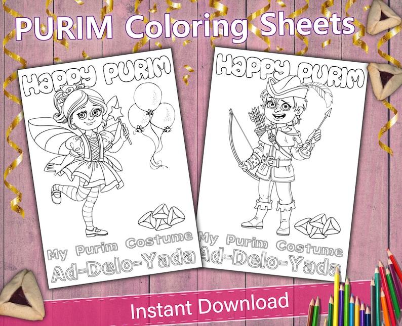 15 PURIM Coloring Pages for KIDS, Purim Holiday Activity Pages to ...