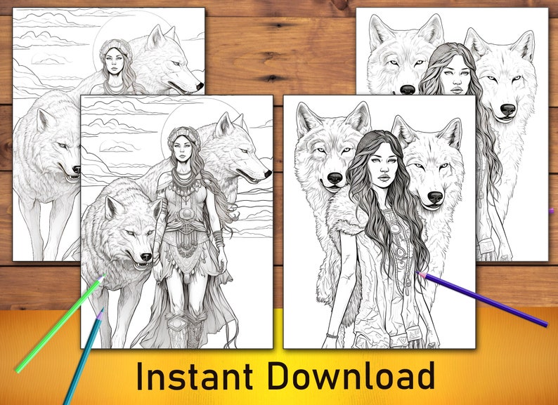 27X2 Realistic Wolves Coloring Pages, Beautiful Native American Women ...