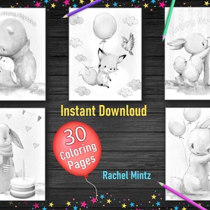 Rachel Mintz Grayscale Coloring Book, Cute Animals (PDF) - Etsy