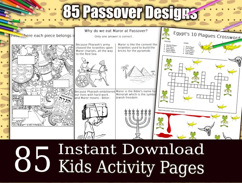 Passover Activity Book for Kids | 85 Pages, Puzzles, Coloring (digital ...