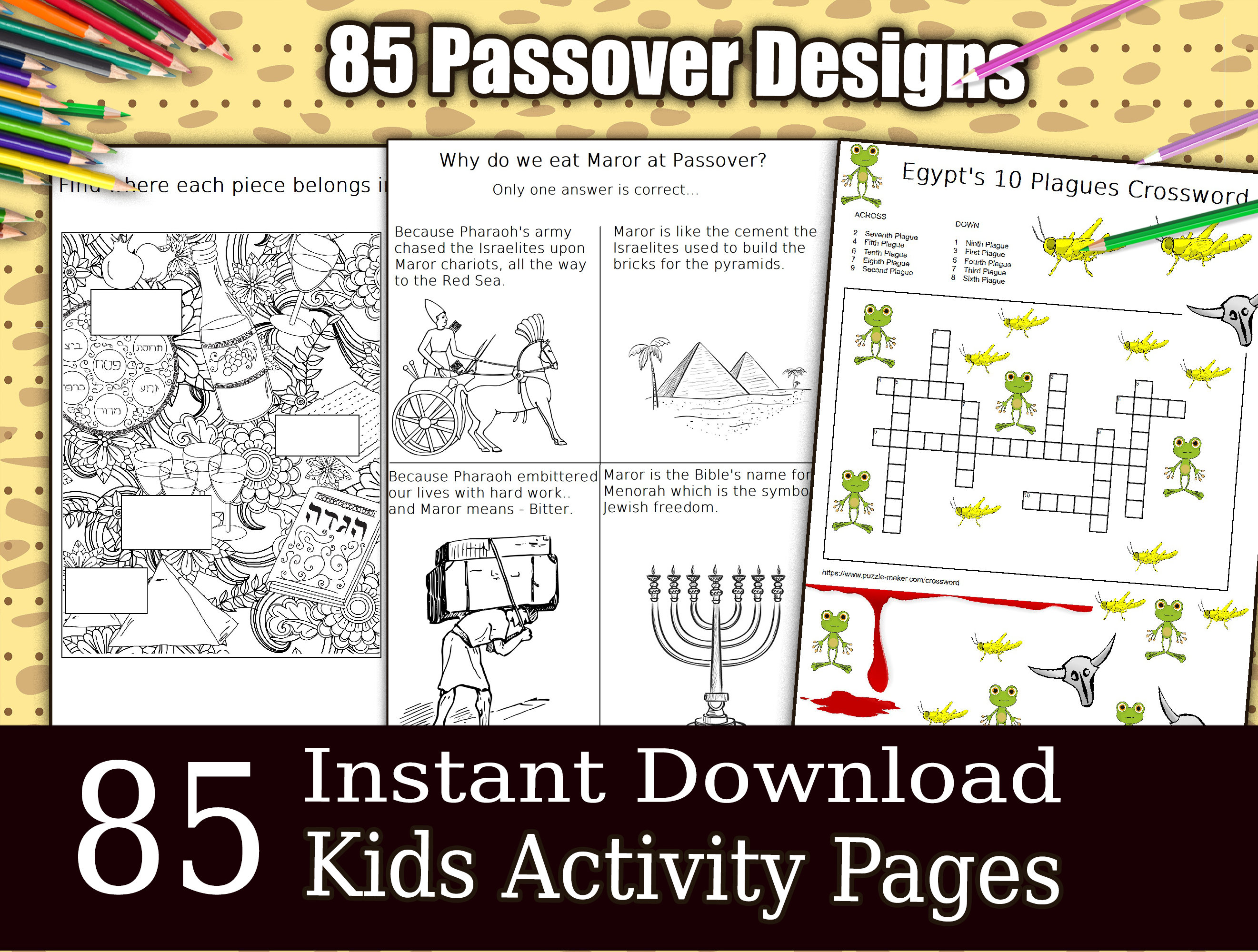 BEST VALUE 85 Passover Activity & Coloring Pages for Kids and Children ...