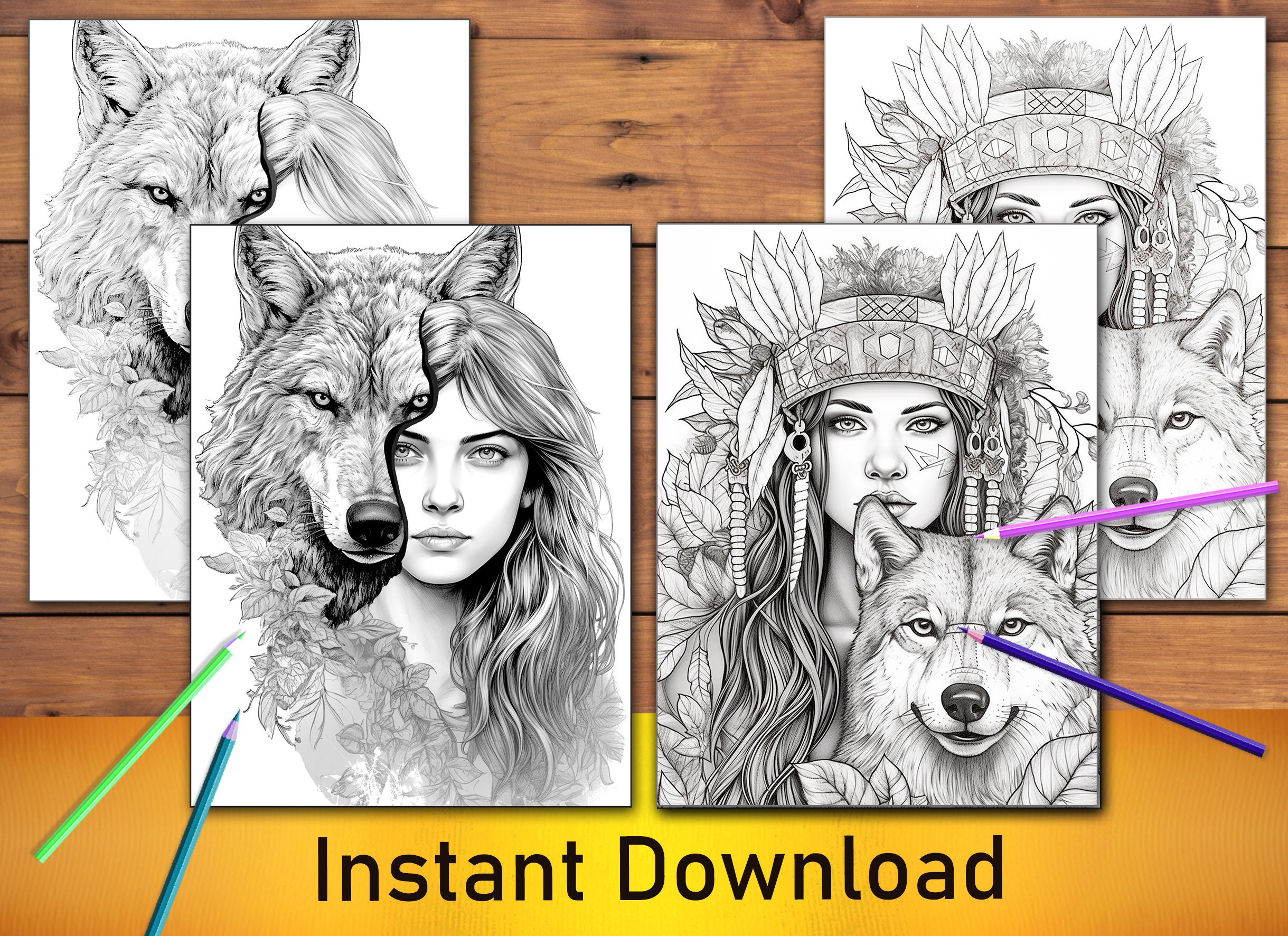 27X2 Realistic Wolves Coloring Pages, Beautiful Native American Women ...