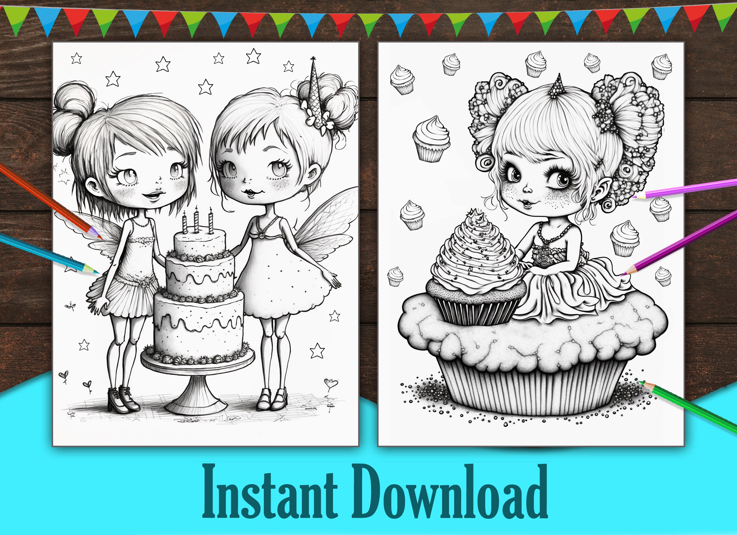 30 Cute Fairies & Cupcakes to Color Sweet Fairy Girls Treats - Etsy