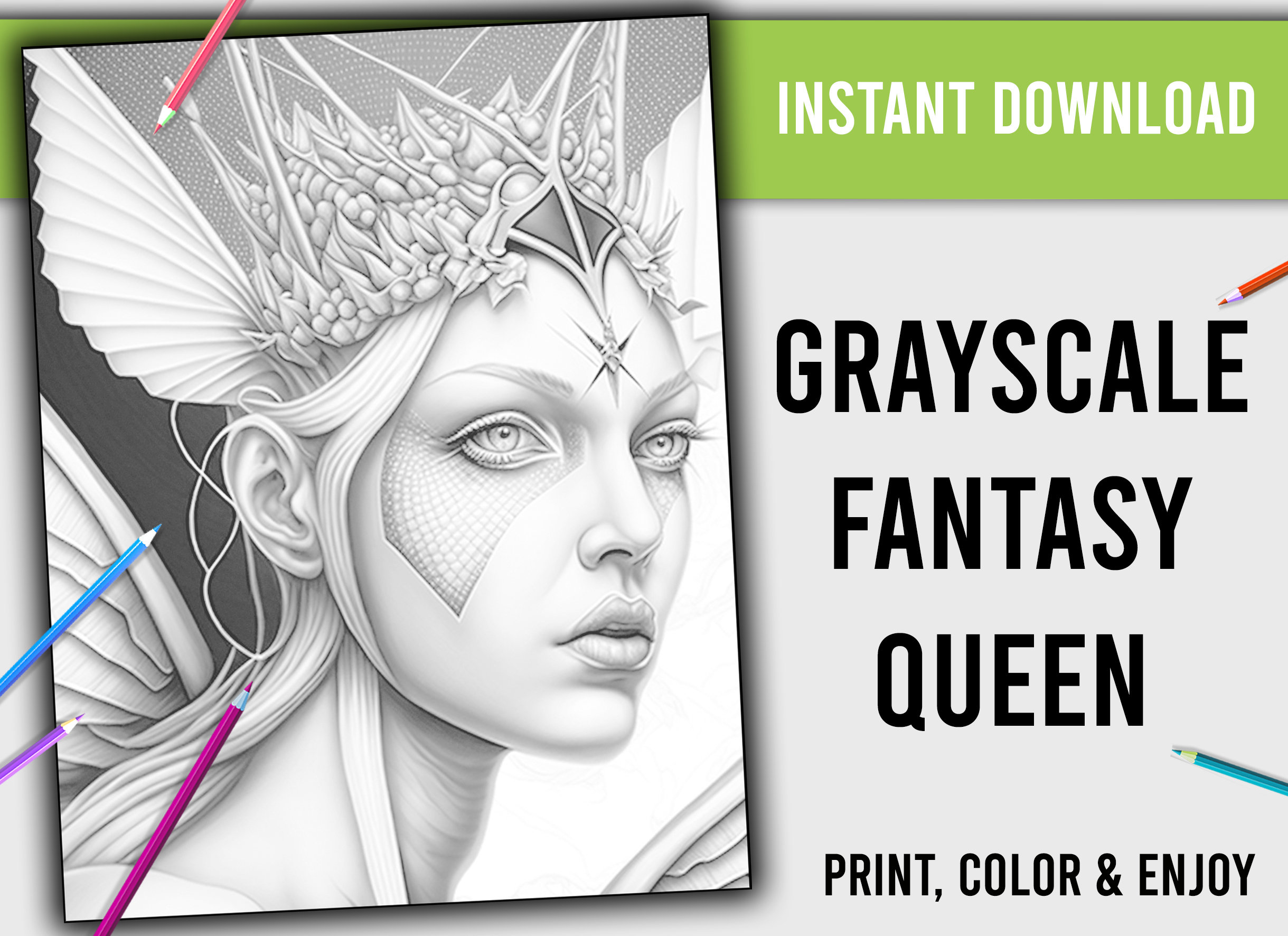 30 X2 Fantasy Queens Coloring Pages, Beautiful Surreal Women Portraits ...