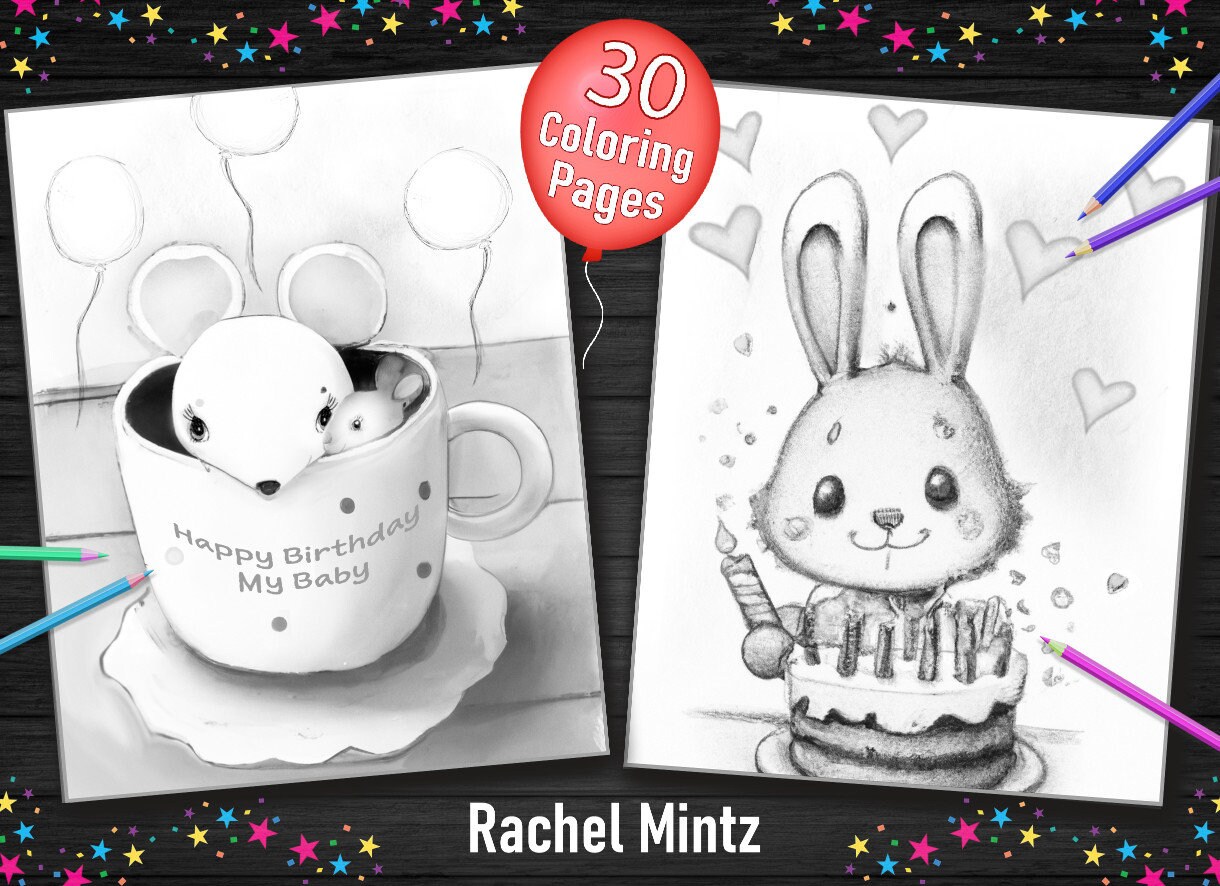 Rachel Mintz, EASY Grayscale Coloring Pages, Adorable Cute Animals ...