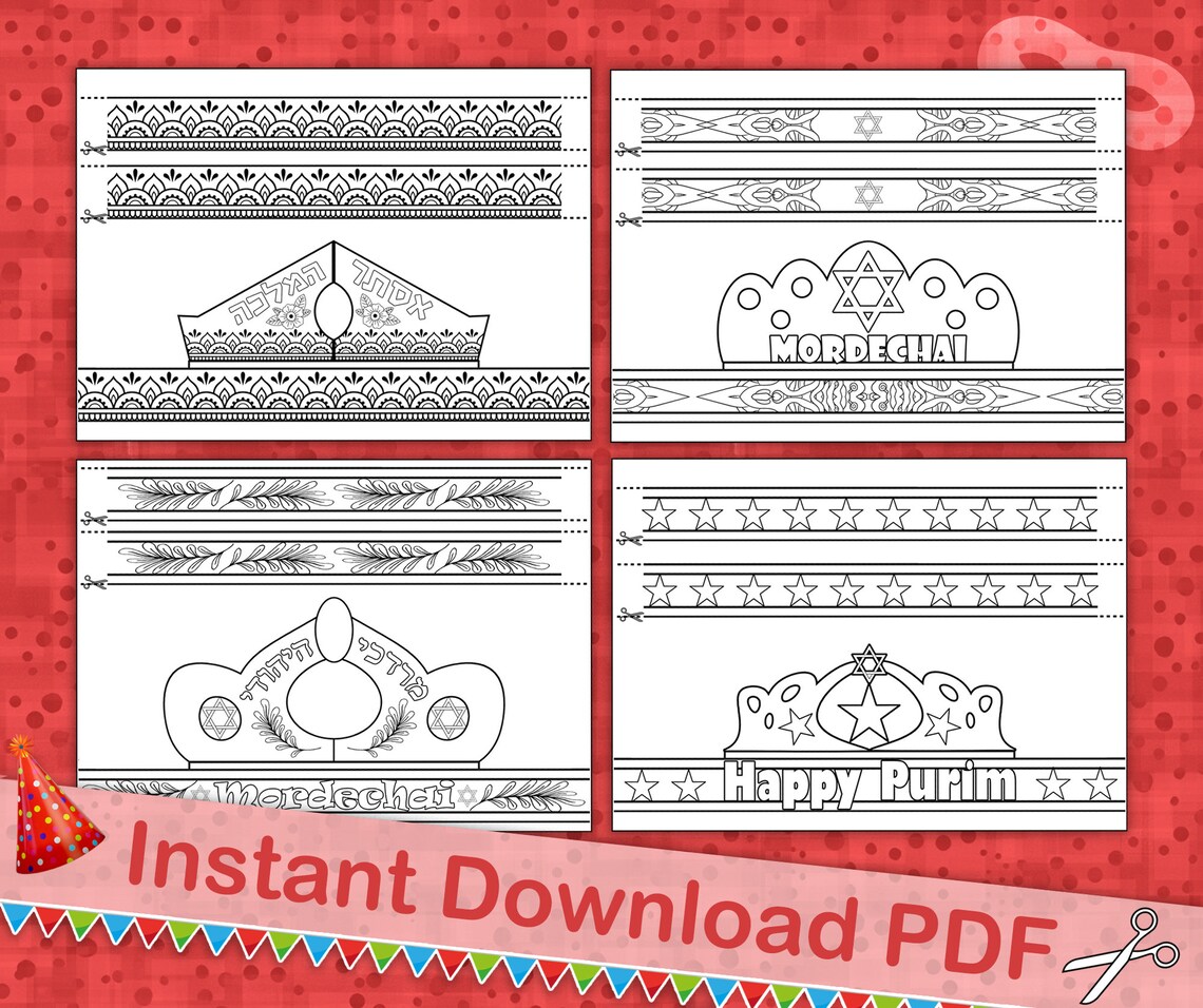 15 Purim Crowns for Kids, Jewish Holiday Activity Pages to Color and ...